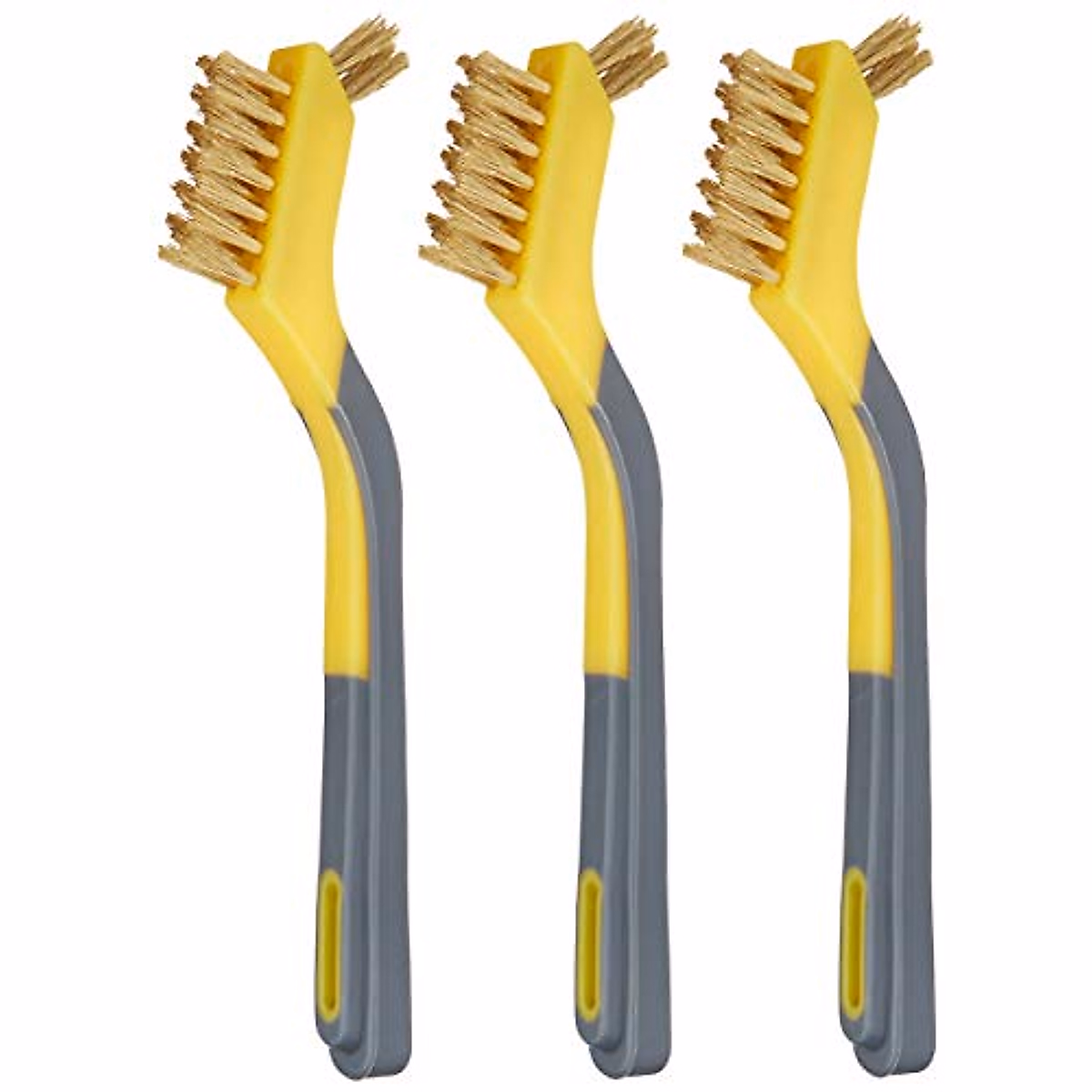 Amazon Basics Brass Mini Brushes, Soft Grip, 3-Pack, 1/2 inch, Yellow/Grey