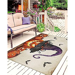 Halloween Pumpkin Outdoor Rug for Patio/Deck/Porch, Non-Slip Area Rug 5 x 8 Ft, Horror Black Bat Pumpkins Vintage Brown Indoor Outdoor Rugs Washable Area Rugs, Reversible Camping Rug Carpet Runner