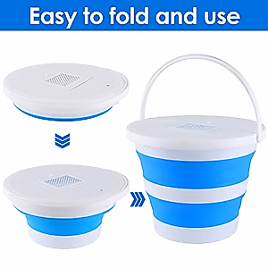Fishing Bait Bucket with Portable Aerator 4 Gallons Collapsible Live Fish Minnow Bucket with Lid Live Bait Container Utility Fishing Pail Outdoor Camping Organizer (Blue-Bucket)