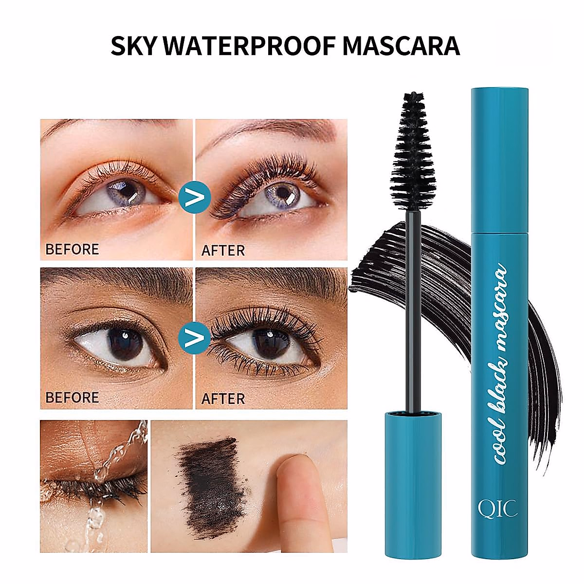FYEBOO [2023 New] Thickening Mascara Fiber Lash Mascara Extension Voluminous, Long-Lasting Waterproof & Smudge-Proof Mascara, No Flaking/No Clumping, Black Mascara 8g