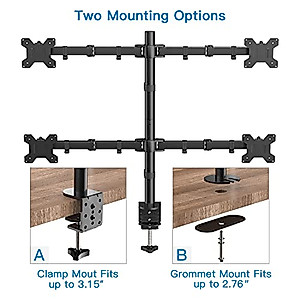 HUANUO Quad Monitor Stand, 4 Monitor Stand for 13-27 inches Computer Screens with Full Articulation, Heavy Duty Monitor Desk Mount Fully Adjustable Holds up to 22LBS per Arm