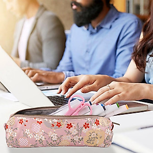 Oyachic Embroidery Pencil Case Flower Pencil Pouch Pen Box Pen Holder Organizer Bag Cosmetics Makeup for Office Supplies,pink