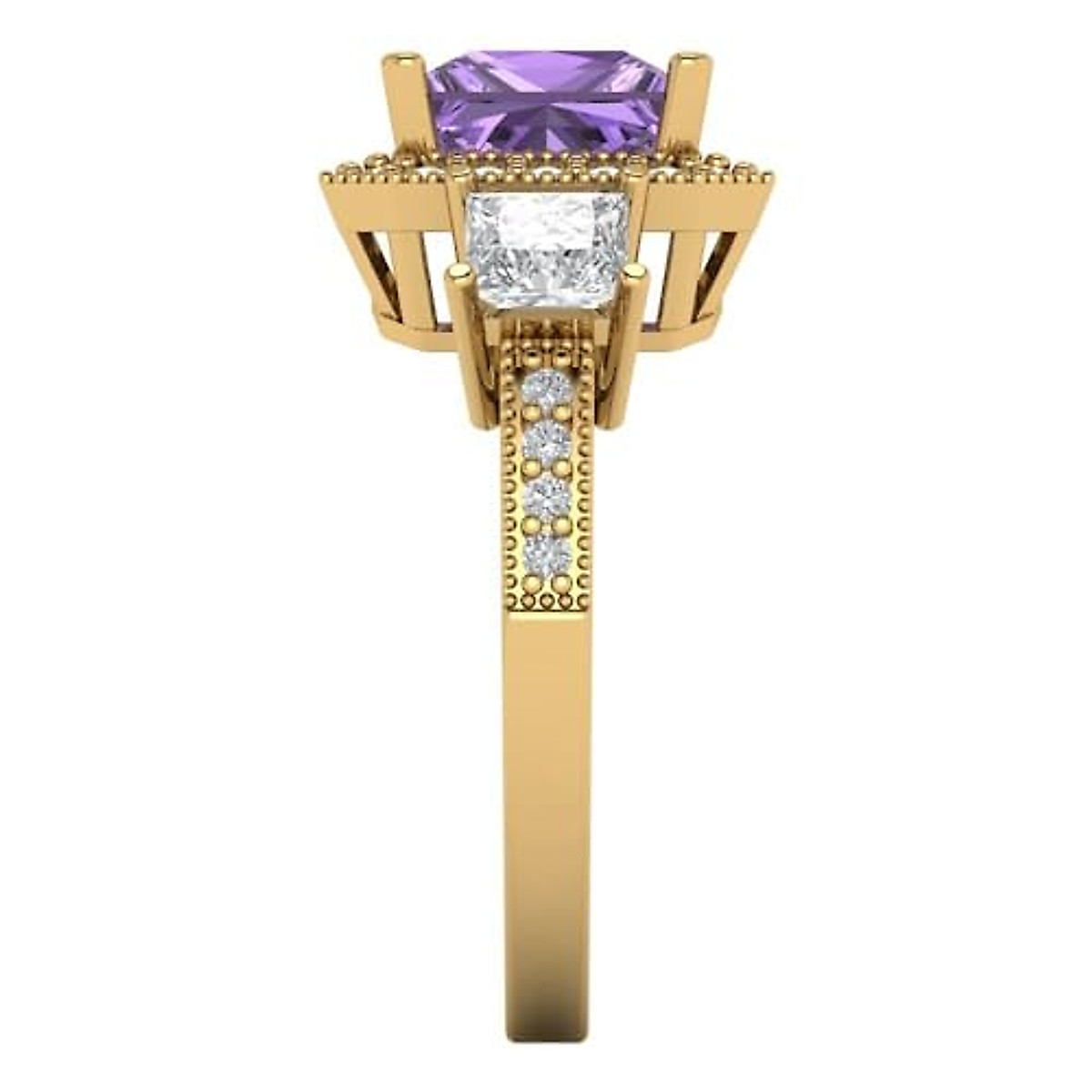 Clara Pucci 2.93 ct Cushion Cut Halo Solitaire 3 stone Accent Created Alexandrite Engagement Anniversary Bridal Ring 18K Yellow Gold 5.75
