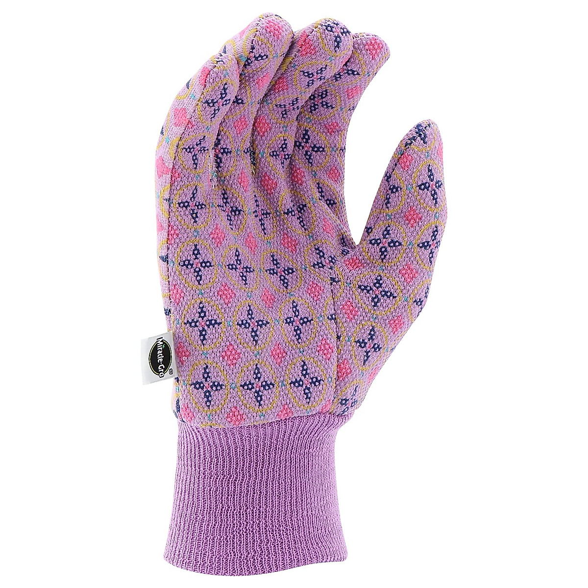 Miracle-Gro Women's Printed Jersey Dotted Palm Garden Work Gloves, Light Weight Shell, Elastic Knit Wrist, Excellent Grip, Pink/Purple, Medium, (MG65757/WML)