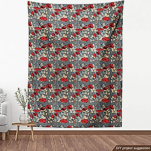 Ambesonne Poppy Flower Water Resistant Fabric by The Yard Abstraction of a Growing Floral Garden Leaves Botanical Modern Nature Decorative Fabric for DIY Upholstery and Home Accents 1 Yard Beige Grey