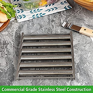 KAYCROWN Hot Dog Roller Stainless Steel Sausage Roller Rack with Extra Long Wood Handle, BBQ Hot Dog Griller for Evenly Cooked Hot Dog, 5 Hot Dog Capacity