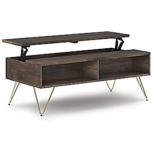 SIMPLIHOME Hunter SOLID MANGO WOOD and Metal 48 Inch Wide Rectangle Industrial Lift Top Coffee Table in Ebony, For the Living Room and Family Room