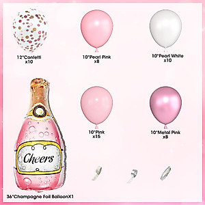 Pink Birthday Party Decorations, Happy Birthday Banner Tablecloth Cake Toppers Fringe Curtain Tassels Pink and White Confetti Foil Balloons for Girls Women Wedding Baby Shower Party Supplies