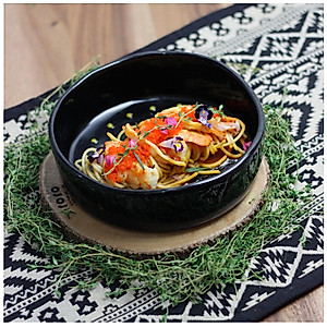 roro Ceramic Stoneware Hand-Molded Glossy Black 8 inch large Salad or Pasta Bowl | Pet Friendly