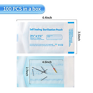 Annhua 3.5 X 6.5 Self Sterilization Pouches for Dental Offices, 100 Pcs Self Seal Sterilizer Bags Pouch - Blue