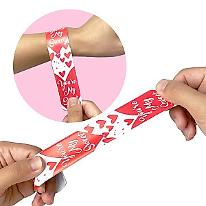 JoFAN 48 PCS Valentines Slap Bracelets Toys for Kids School Class Classroom Valentines Day Cards Gifts Prizes Party Favors