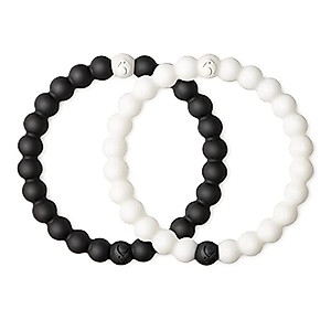 Lokai Silicone Beaded Bracelets for Women & Men - Couples Bracelets, Black & White Matching Bracelets - Small, 6 Inch Circumference - Jewelry Fashion Bracelet Slides-On for Comfortable Fit