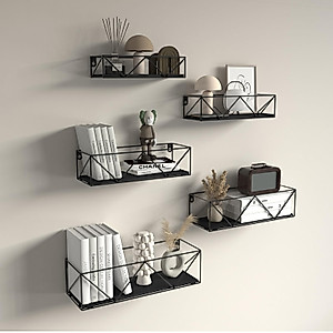 CRUGLA Black Floating Shelves Wall Mounted Set of 5, Hanging Storage Wall Shelf for Bathroom, Bedroom, Living Room, Kitchen