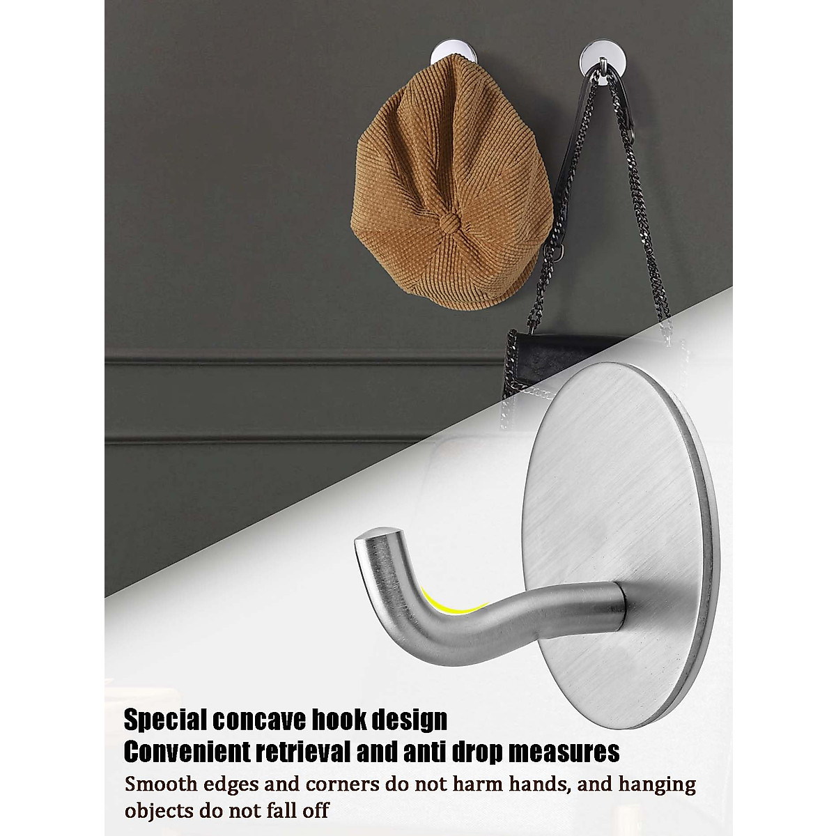 SonTiy All Metal Adhesive Hook Heavy Duty Self Adheasive Towel Hook Wall Hooks Hanging Hook for Walls No Damage Stick on Hooks, Waterproof, Home, Bathroom, Kitchen, Office, and Outdoor 5Pcs