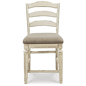 Signature Design by Ashley Realyn French Country 24.13" Counter Height Upholstered Barstool, 2 Count, Chipped White