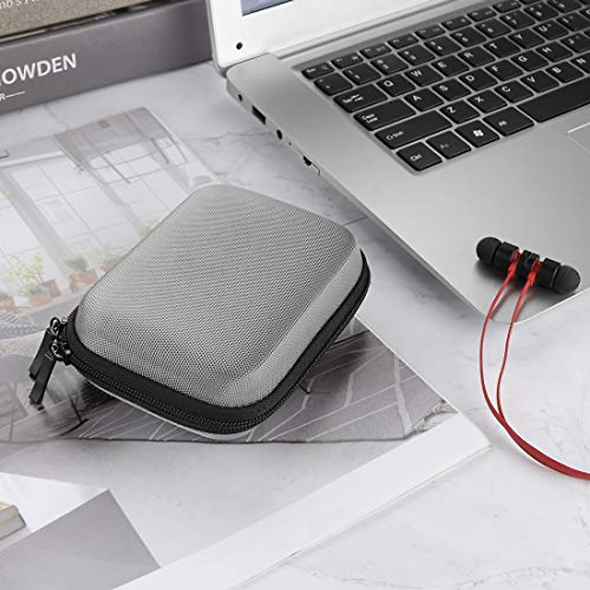 Geekria Shield Headphones Case for in-Ear Earphones, Replacement Hard Shell Travel Carrying Bag with Cable Storage, Compatible with Sony WI-Xb400, WI-C200, WI-C100 (Grey)