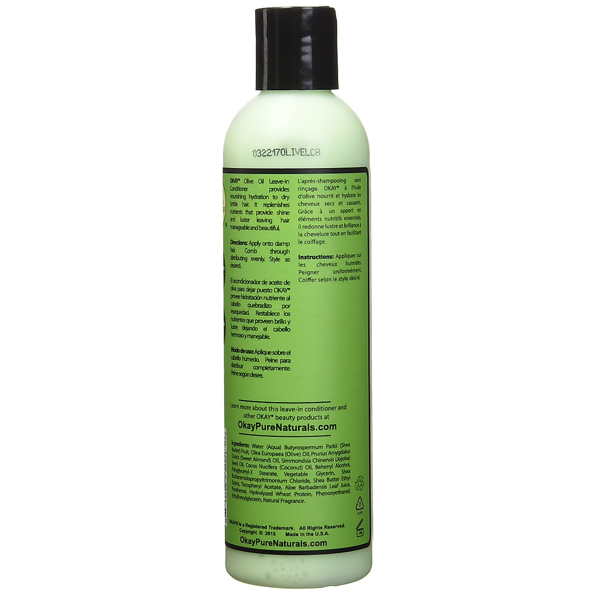 OKAY - Olive Oil Leave-In Conditioner - For All Hair Types and Textures - Conditioning and Healthy Shine - Nourish, Condition, Hydrate - Free of Sulfate, Silicone & Paraben - 8 oz