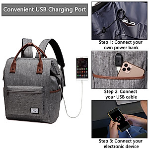 Laptop Backpack for Women, Kasqo 15.6 Inch Teacher Backpack Nurse Bags Work Backpack Purse Waterproof Anti-Theft Travel Backpack with USB Charging Port, Grey