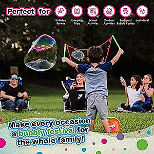 WOWMAZING Giant Bubble Wands Kit: (4-Piece Set) | Incl. Wand, Big Bubble Concentrate and Tips & Trick Booklet | Outdoor Toy for Kids, Boys, Girls | Bubbles Made in The USA
