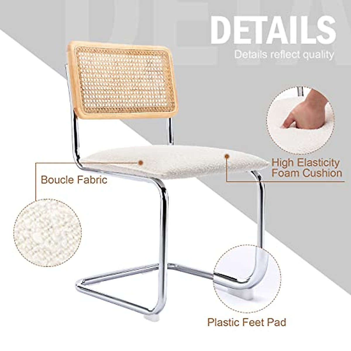 ONEVOG Rattan Dining Chairs with Cane Backrest, Upholstered Comfy Sturdy Side Chair for Leisure, Bedroom, Kitchen, Living Room, Enterway, Set of 2 (Beige)