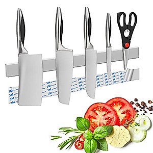 16 Inch Magnetic Knife Strip for Wall Stainless Steel Magnetic Knife Bar Rack Magnet Kitchen Knife Holder Utensil Tools Organizer Self-adhesive and Drilling Dual-use Wall Hanging Knife Protection