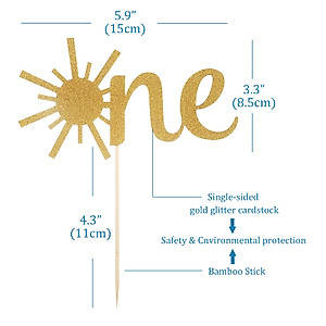 Cake Topper for Baby 1st Birthday - Gold Glitter Sunshine First Anniversary Shower Topper, Single-sided Sun ONE Birthday Cake Smash Topper For Photo Booth Props, Party Cake Decorating Supplies