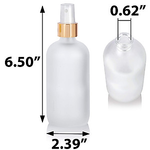 JUVITUS 8 oz / 240 ml Frosted Clear Glass Boston Round Bottle with Gold Fine Mist Spray (4 pack)
