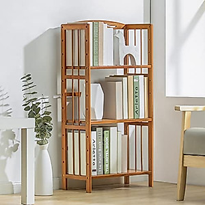 MoNiBloom 3-Tier Bookshelf Bookcase Multifunction Free-Standing Storage Shelf Plant Flower Stand for Living Room Bathroom Kitchen Home, Natural