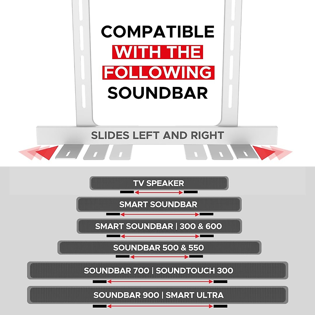 Universal Under TV Mount, White, Compatible with Bose Smart Soundbar 300/500/550/600/700/900/Ultra, TV Speaker, Soundtouch 300 - Invisible Once Fitted, Fast & Easy Way to Mount Your Sound Bar