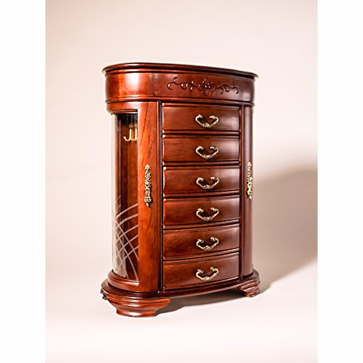 Hives and Honey Patricia Etched Glass Mahogany Jewelry Chest Jewelry Box