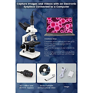 Crspexil 40X-5000X Compound trinocular Microscopes trinocular fo Adults, with 5.0 mp Camera with Microscope Slides 30p, Microscope Accessories, Microscopes Abbe Condenser
