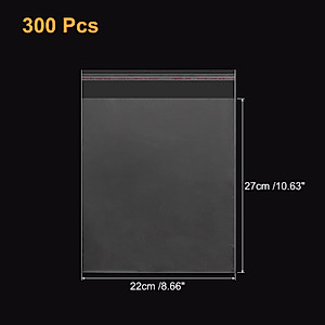 uxcell 300Pcs Clear Cello Bags, 8-7/16" x 10-1/4" Plastic Self Sealing OPP Cello Treat Bags Cello Poly Bags for Packing Cookies Candy Jewelry Gifts, Clear