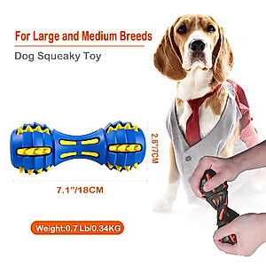 AUSCAT 2Pcs Dog Squeaky Chew Toys, Indestructible Dog Toy for Aggressive Chewers, Dumbbell Shape, Interactive Dog Toys for Large Medium Dogs, Rubber, Blue and Black