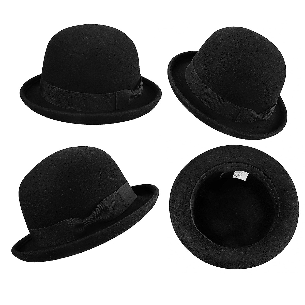 INOGIH Wool Derby Hat Round Cloche Hat for Men and Women Black Bowler Hat Upturn Brim Church Hat