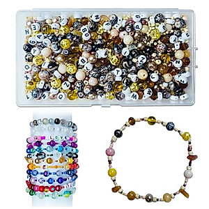 750 Pcs Glass Beads for Bracelets with 200 Acrylic Letters,Mixed Craft Beads Jewelry Making Kit, Glass Beads Bracelet Making Kit, 8mm Round Cystal Beads with Seed Beads for DIY Working