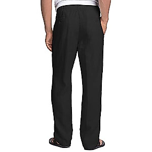 COOFANDY Men Casual Linen Pants Beach Summer Lightweight Pants Elastic Waist Drawstring Loose Trousers (Black, L)