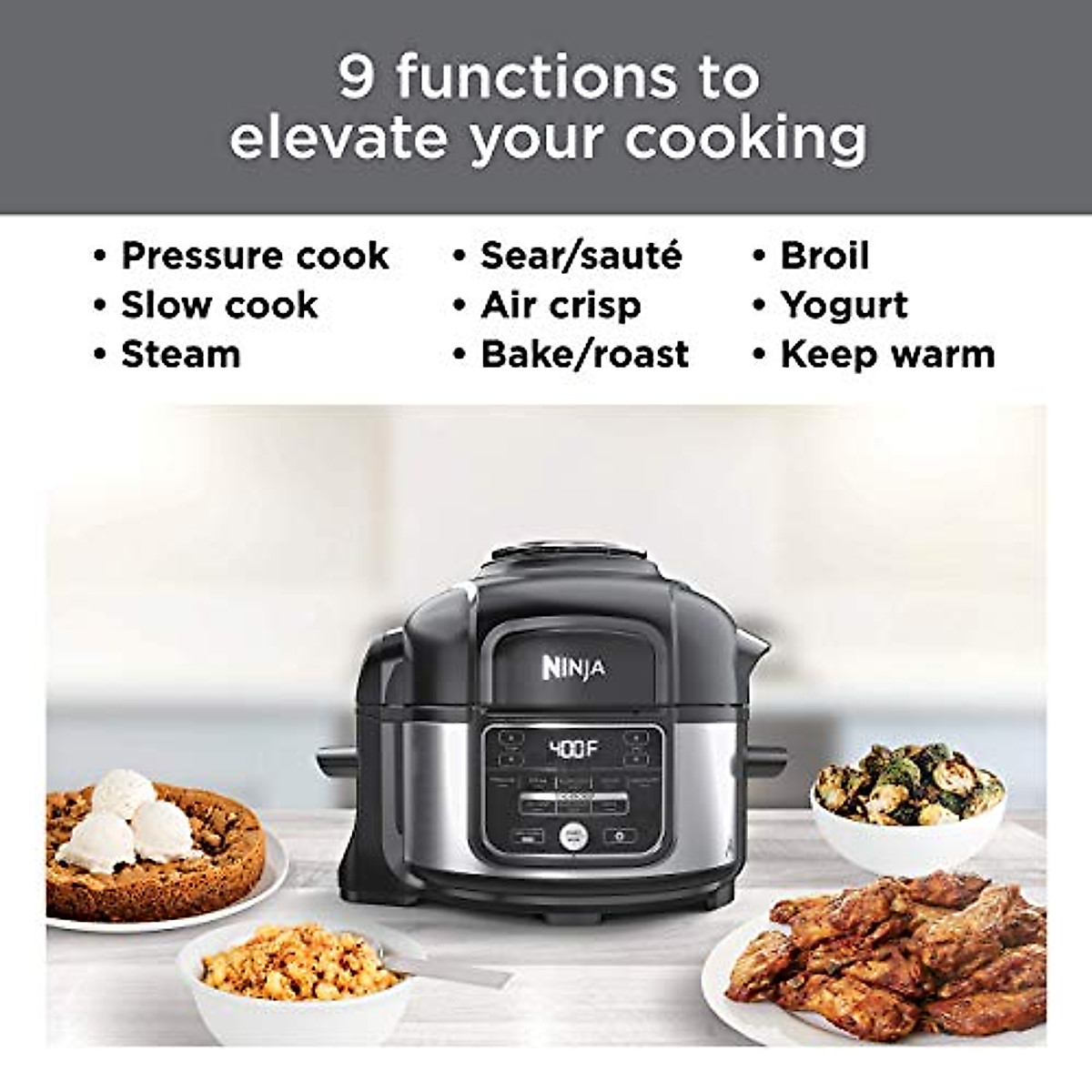 Ninja OS101 Foodi 9-in-1 Pressure Cooker and Air Fryer with Nesting Broil Rack, 5-Quart Capacity, and a Stainless Steel Finish (Renewed)