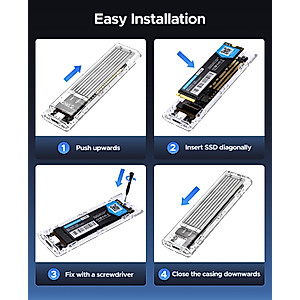 ORICO M.2 NVMe SSD Enclosure, USB 3.2 Gen 2 (10 Gbps), Transparent External Solid State Drive Adapter Enclosure for 2280 2260 2242 2230 PCI-E M2 M-Key SSD, USB Type C Converter Case-TCM2 Silver