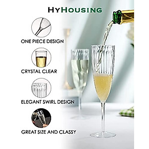 HyHousing 48 Plastic Champagne Flutes, Clear Disposable Plastic Champagne Glasses Reusable Wine Cocktail Cups for Home Daily Life Party Wedding Toasting Drinking Birthday(6 oz)