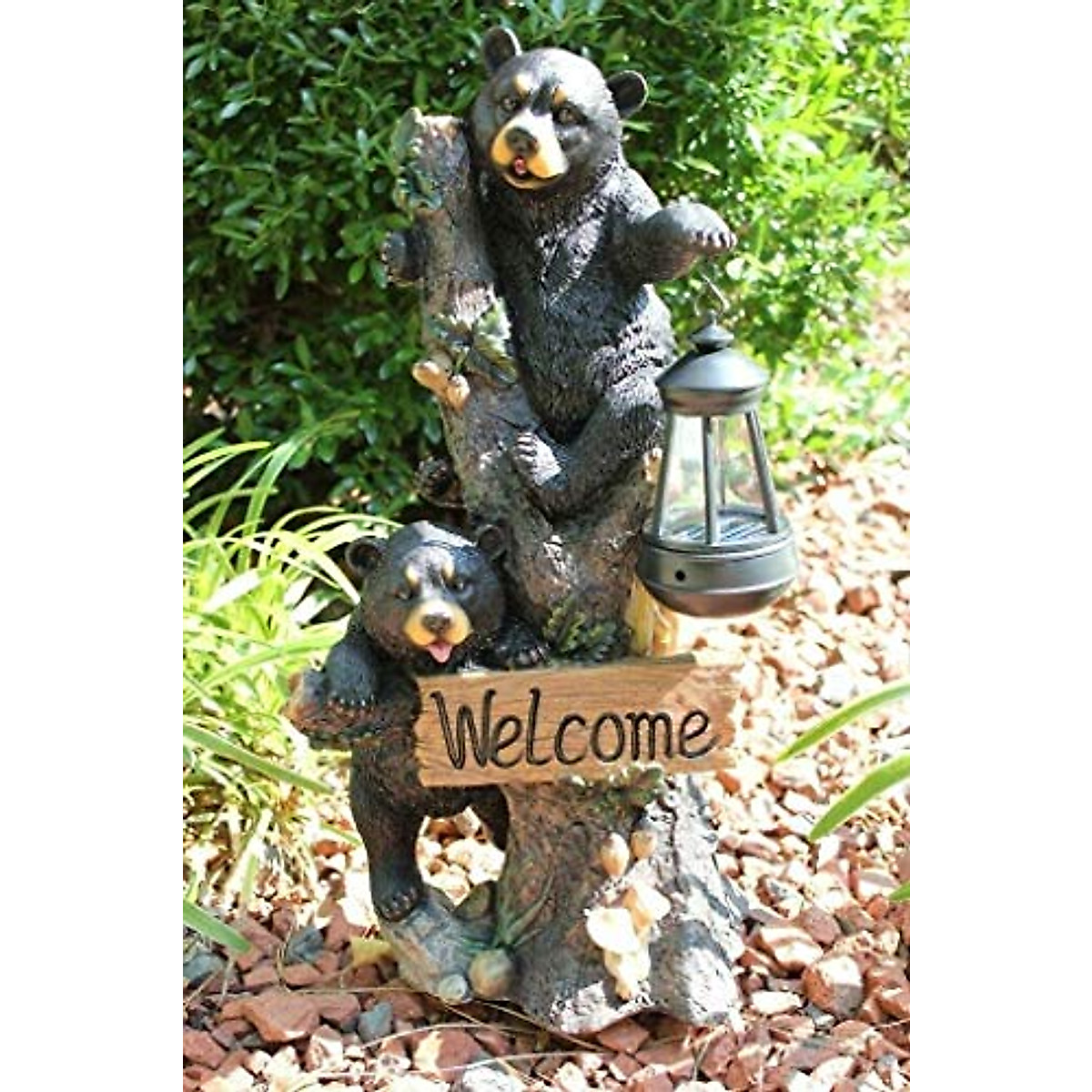 Ebros Climbing Black Bear Cubs Garden Light Statue Figurine Solar LED Lantern Light Welcome Sign Guest Greeter Decor for Patio Poolside Garden Home