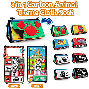 beetoy Tummy Time Baby Mirror Toys Newborn Infant Sensory Toys with Crinkle Cloth Book & Teethers, High Contrast Developmental Baby Mirror Crawling Toys 0 3 6 12 Months