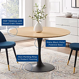 Modway Lippa Round Wood Grain 47" Dining Table, Black Natural