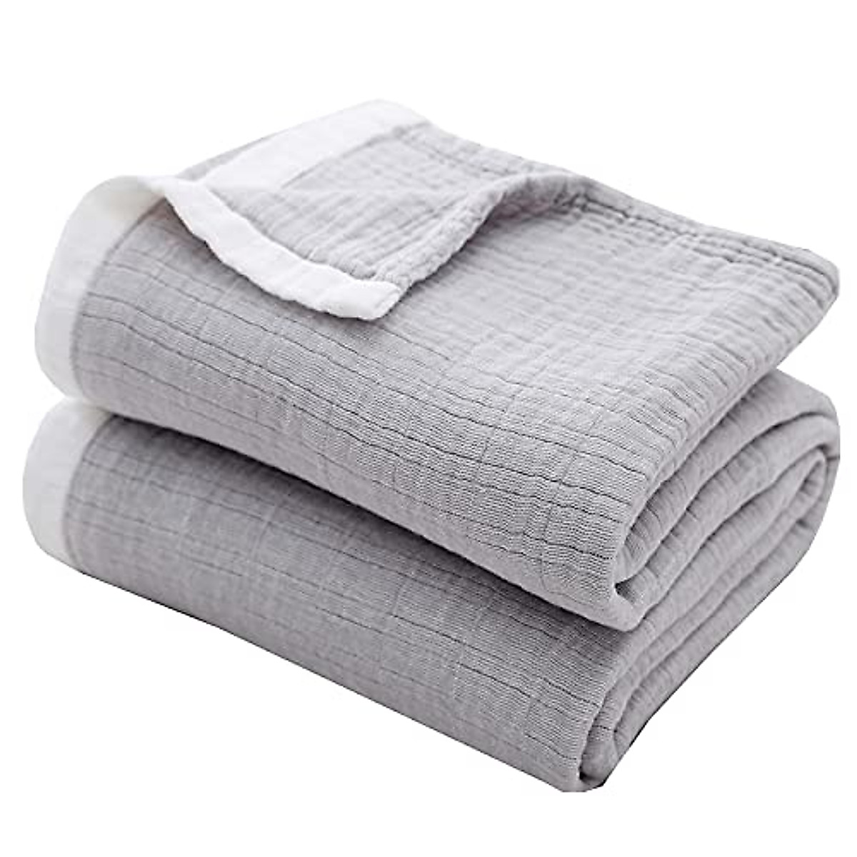 SE SOFTEXLY Cotton Muslin Throw Blanket for Adults,Breathable 4-Layer Yarn Dyed Linen Texture Gauze Blanket for Bed Sofa Couch,Super Soft Lightweight Twin Size Blanket for All Season（60"x80",Grey）