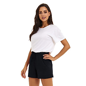 SWEET POISON 7 inch Shorts for Women Drawstring high Waisted Workout Pants 5" Active wear Loose fit Womans Soft Cotton Linen Shorts with Pockets Black XL