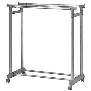 Seasonfall Double Rail Clothing Garment Rack Heavy Duty Clothes Rack for Hanging Multi-Functional Rolling Clothes Organizer on Wheels