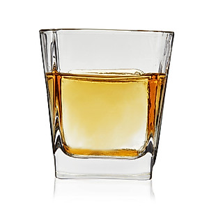 True Square Double Old Fashioned Glasses Set of 4 - Lowball Whiskey Glasses for Cocktails, Drinks or Liquor - Dishwasher Safe 10oz