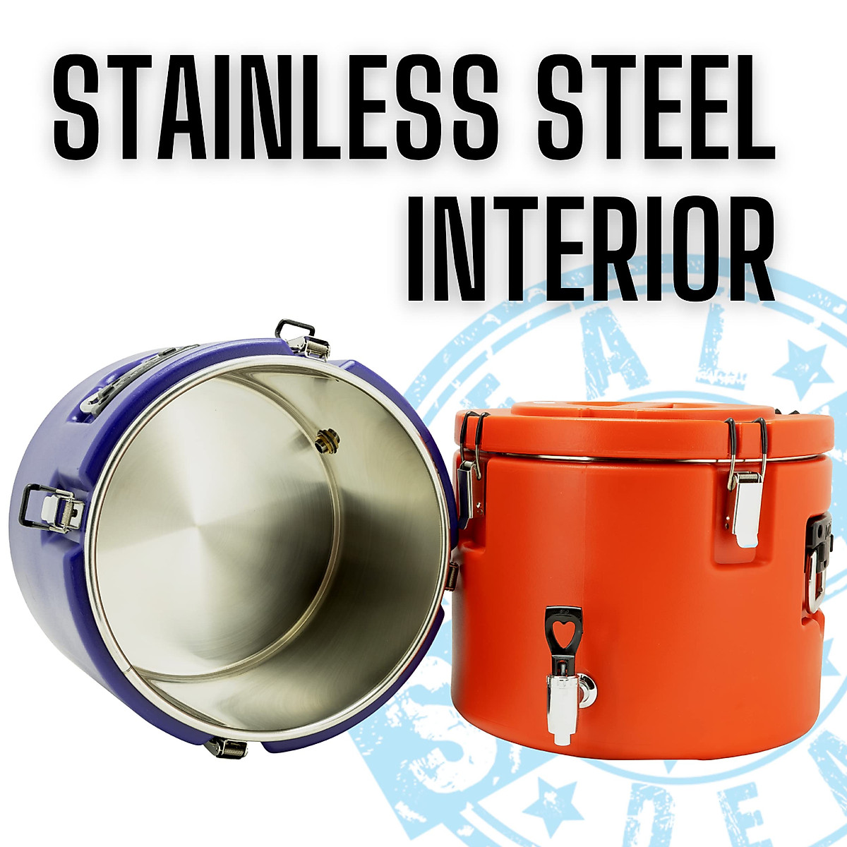 5 Gallon Insulated Beverage Cooler: Dispenser with Stainless Steel Interior and Spout/Spigot, Portable Sports Cooler for Camping, Outdoors - Fun Round Water Jug - Stackable