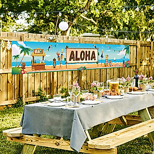 ANATANOWOR Hawaiian Luau Party Decoration, Hawaiian Summer Beach Theme Party Decorations Supplies, Large Aloha Tiki Party Banner (118" X 20")