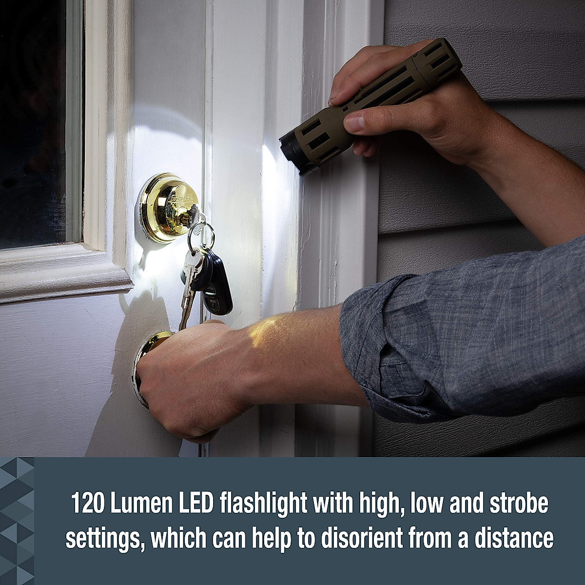 SABRE Stun Gun with LED Flashlight, Powerful Pain Inducing 1.820 µC Charge, 120 Lumens, Rechargeable Battery, Safety Switch, Includes Wrist Strap and Belt Holder