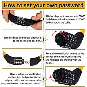 Sanwo Security Bike Lock 4 Digit Resettable Combination Cable Lock for Bicycle, 2 Feet x 1/2 Inch (Orange)